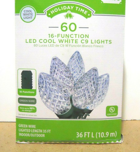 Holiday Time 60-Count 16-Function Cool White LED C9 Christmas Lights ...