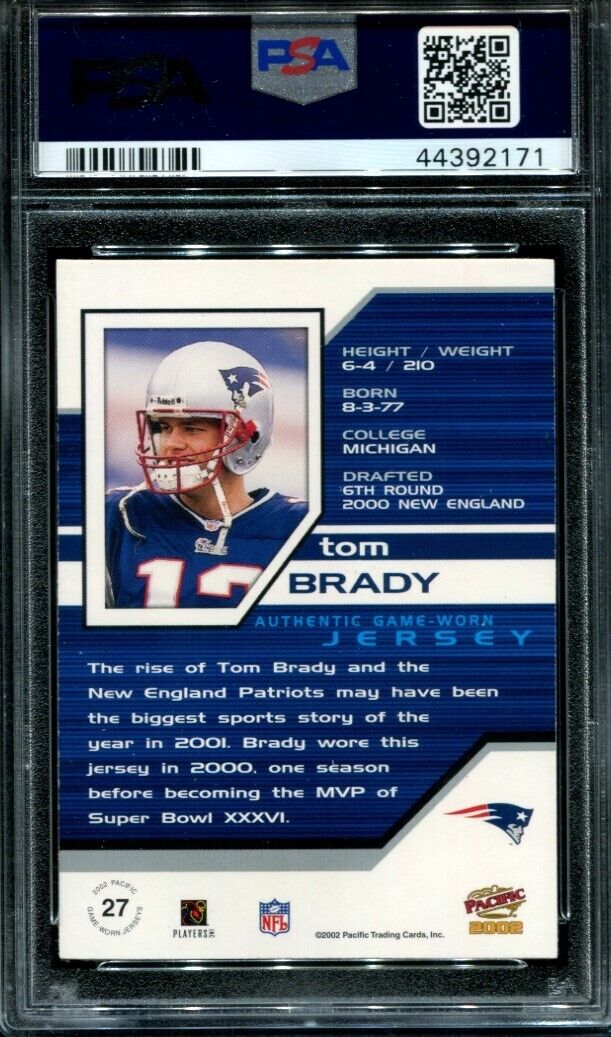 2002 Pacific Tom Brady Game Worn Jersey Card #27 PSA 10 | eBay 2002 Pacific Tom Brady Game Worn Jersey Card #27 PSA 10 | eBay
