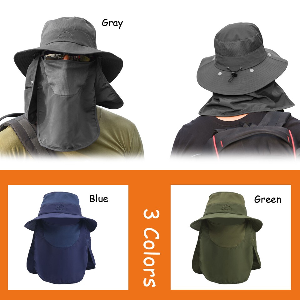 Wide Brim UV Protection Hat - Neck Flap Cap for Fishing, Hiking ...