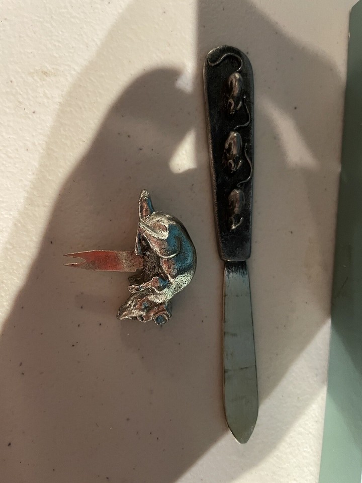 VINTAGE METZKE 1977 PEWTER 3 BLIND MICE MOUSE CHEESE PICK CHEESE KNIFE ...