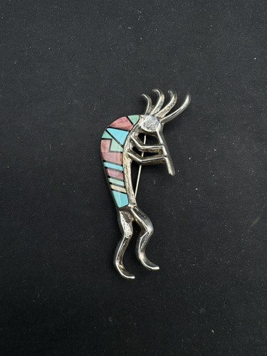 Alvin Yellowhorse Navajo Sterling Silver Inlaid Kokopelli Brooch ...