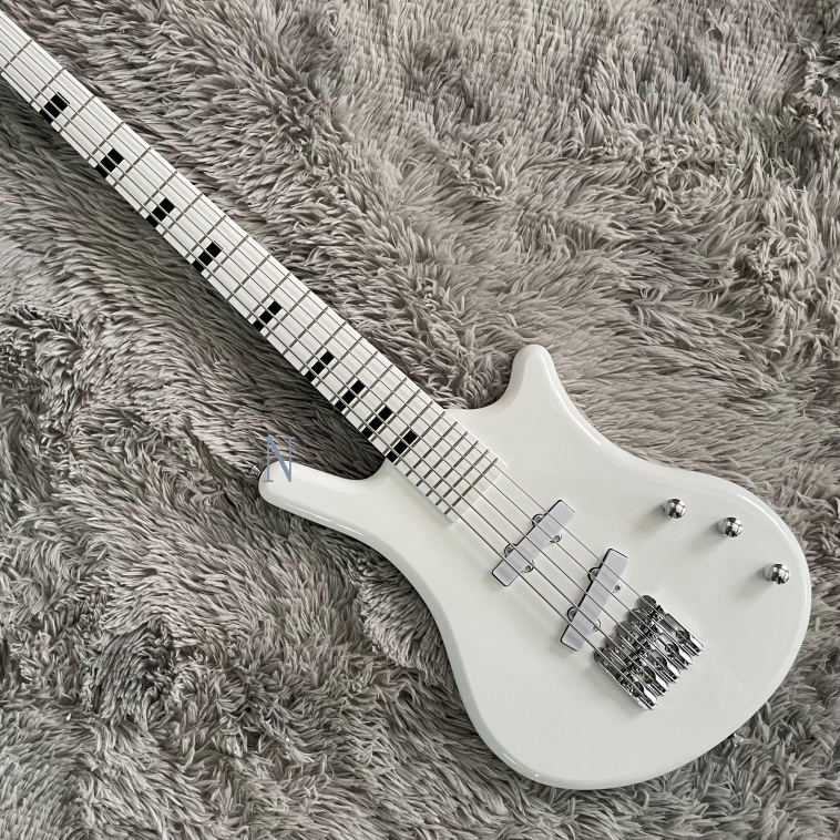Custom 5-strings Electric Bass Guitar Full White SS Pickups Chrome ...