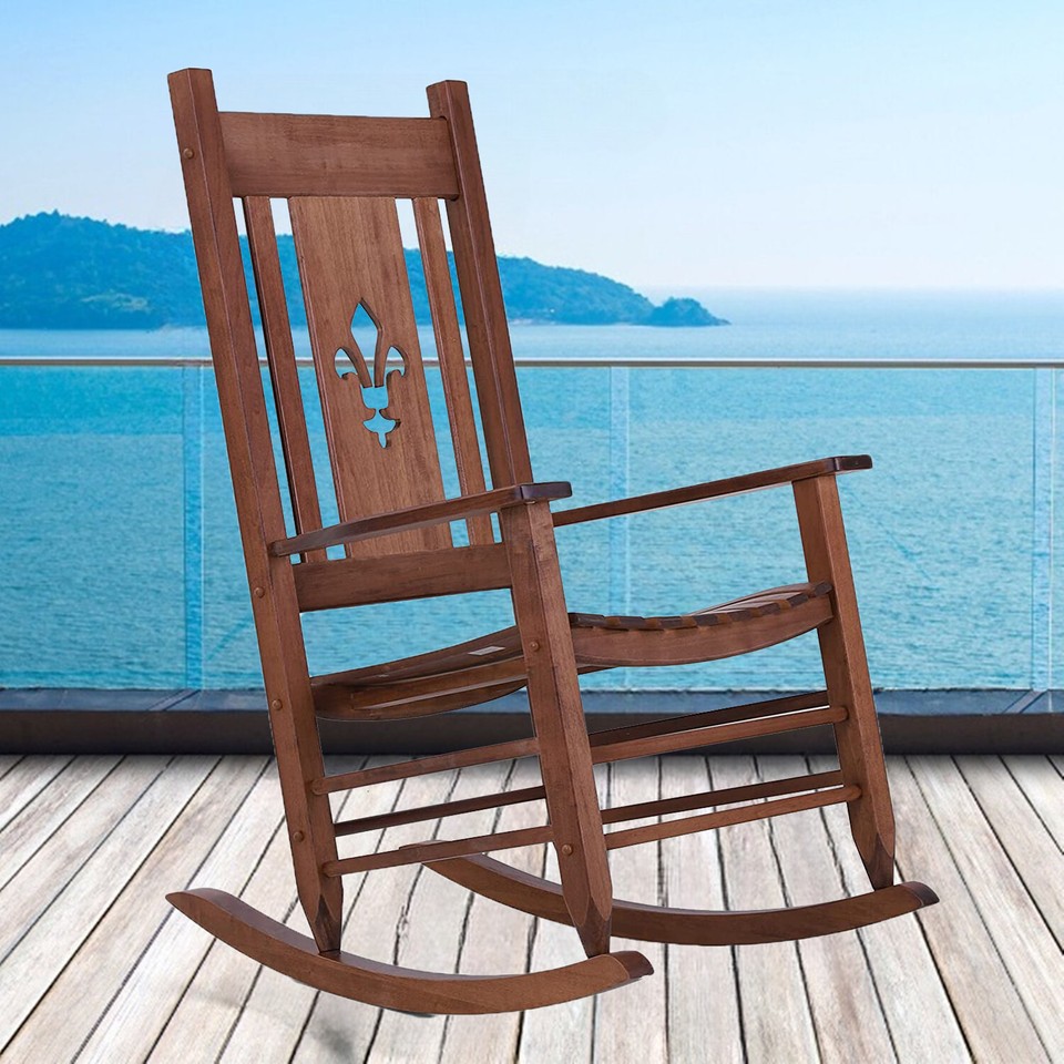 Wood Rocking Chair Traditional Porch Rocker for Outdoor Indoor Porch ...