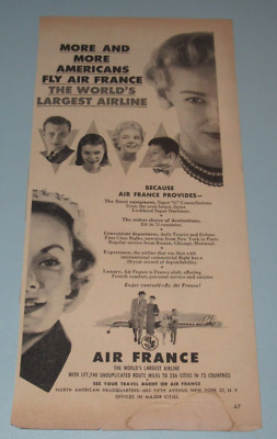 Vintage 50s Air France Print Ad World's Largest Airline Planes Flight ...