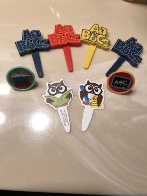 Decorative ABC picks (4), Smart Owl picks (2), and 2 children's plastic ...