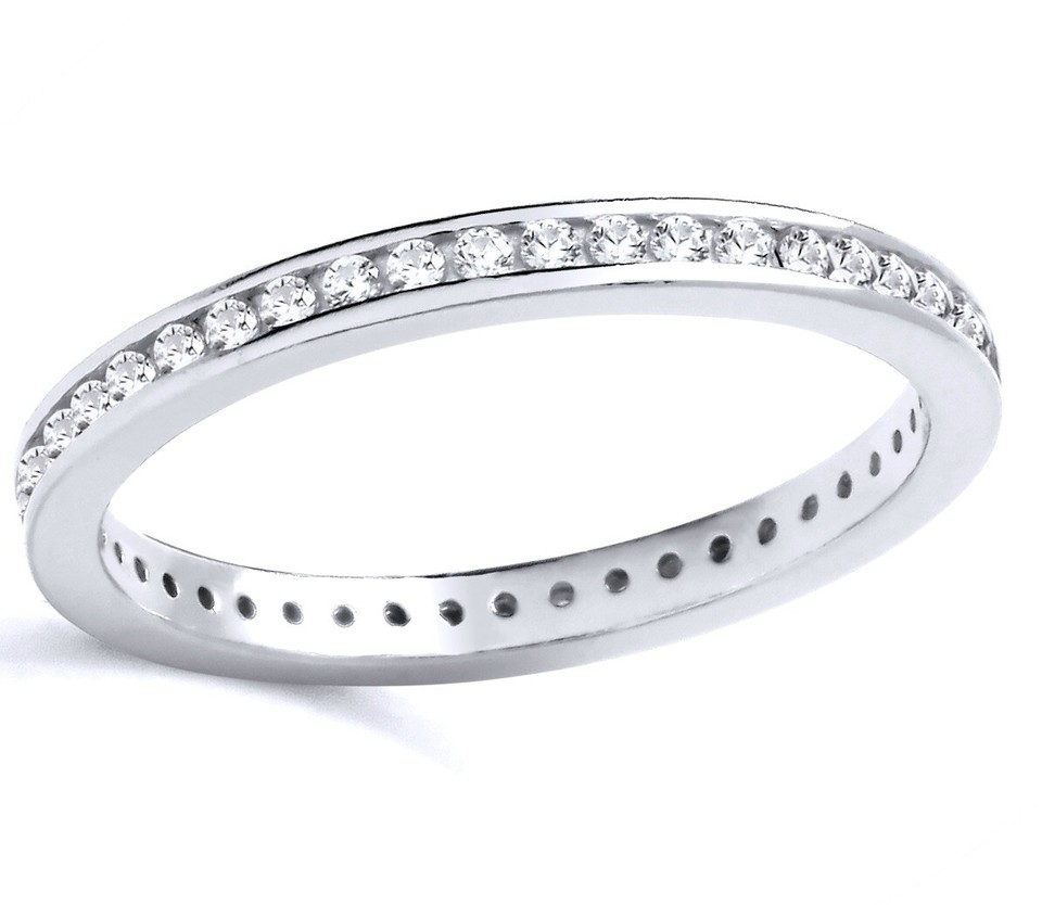 925 Sterling Silver Simulated Diamond Full Eternity Band Ring size J to ...