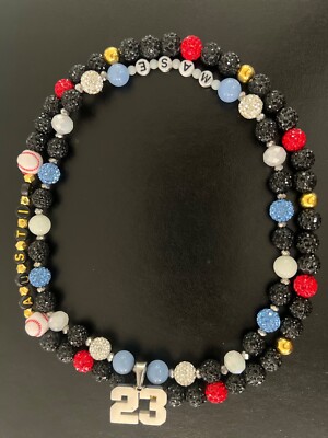 (CUSTOM SIZES) MLB Inspired Rhinestone Beaded Baseball Necklace (16” 18 ...