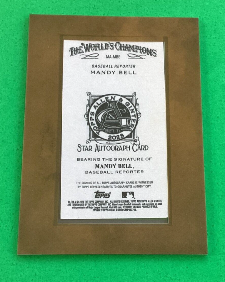 2023 Allen & Ginter . MANDY BELL . FRAMED AUTOGRAPH CARD . SPORTS ...