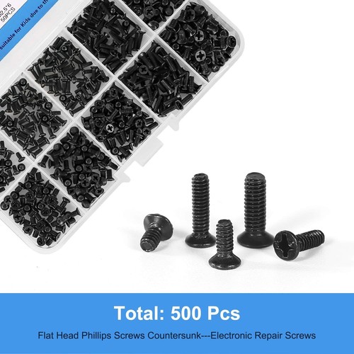 500Pcs Screws Torx Flat Head Small Black Bolts Laptop PC Machine Kit M2 ...