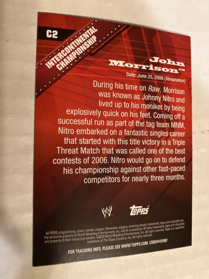 John Morrison 2010 topps intercontinental belt insert WRESTLING card ...