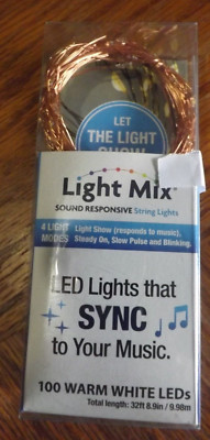 Light Mix 100 Pc White LED Sound Responsive String Lights 32 ft (xmas ...
