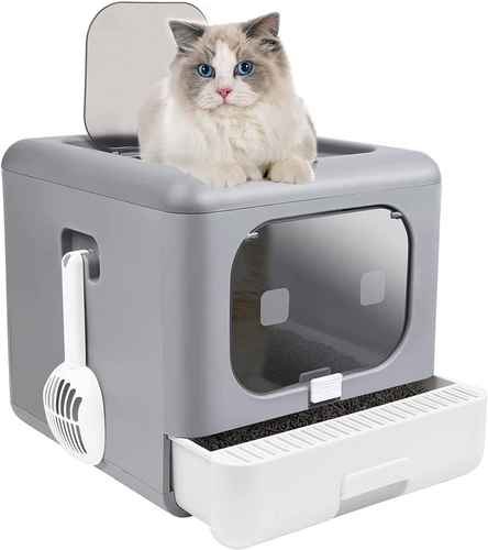 Cat Litter Box with Lid,Foldable Top Exit Pet Boxes with Entry Lid ...