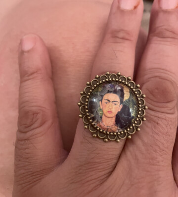 Frida Kahlo Vines Cabochon vintage Bronze Filigree Ring W/ adjustable band | eBay