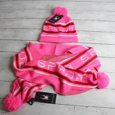 Spyder Women's Winter Beanie Ski Hat Scarf Lot Bright Pink Red White ...