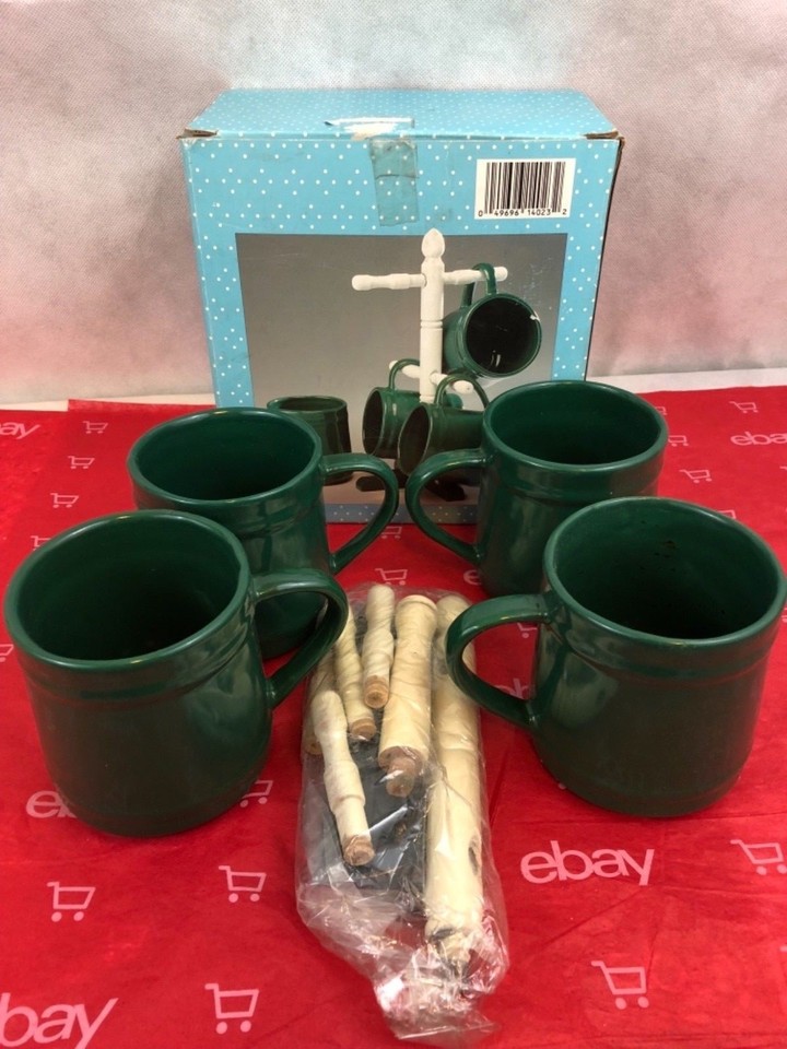 Coffee Mug Tree Green 5 Piece Set Vintage New Gift Collectible | eBay