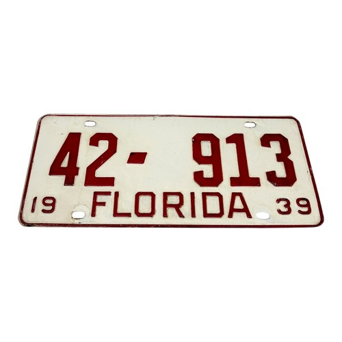Antique 1939 Florida Red License Plate 42-913 | eBay