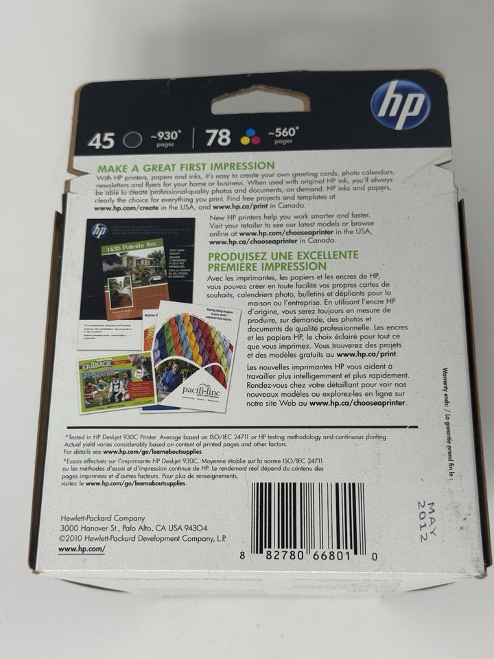 HP 45 Black & 78 Color Ink Cartridges C8788FN NEW SEALED OEM ...