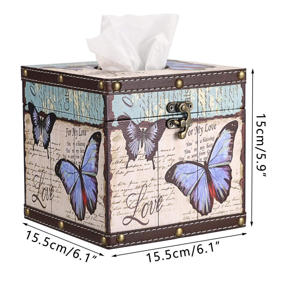 Vintage Tissue Box Cover, Wood Square Tissue Box Holder, Decorative ...
