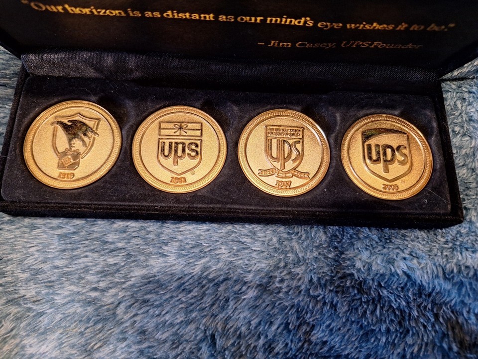 United Parcel Service UPS Four Golden Medals Rare All UPS Logos Coins ...