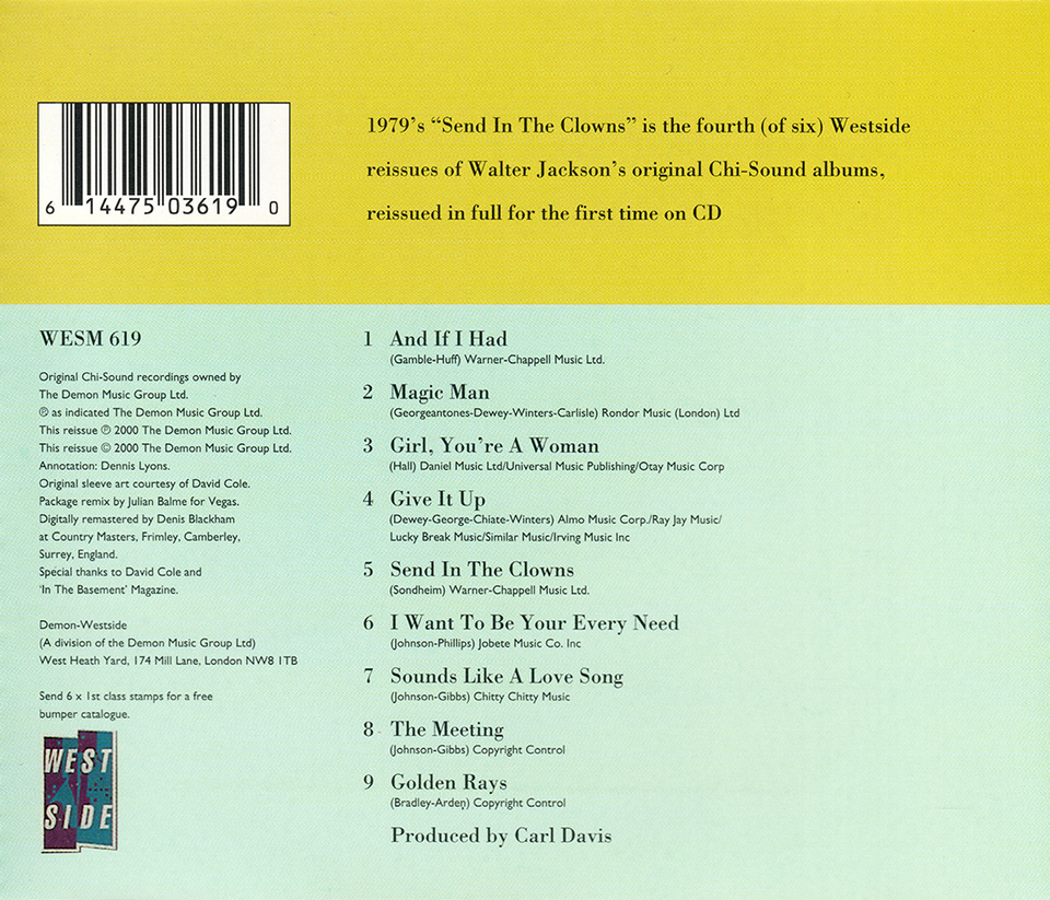 Walter Jackson ~ Send In The Clowns (1979) CD 2000 Demon-Westside ...