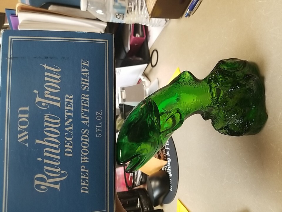 AVON RAINBOW TROUT GREEN FISH DECANTER Full bottle Vintage Cologne Mens ...