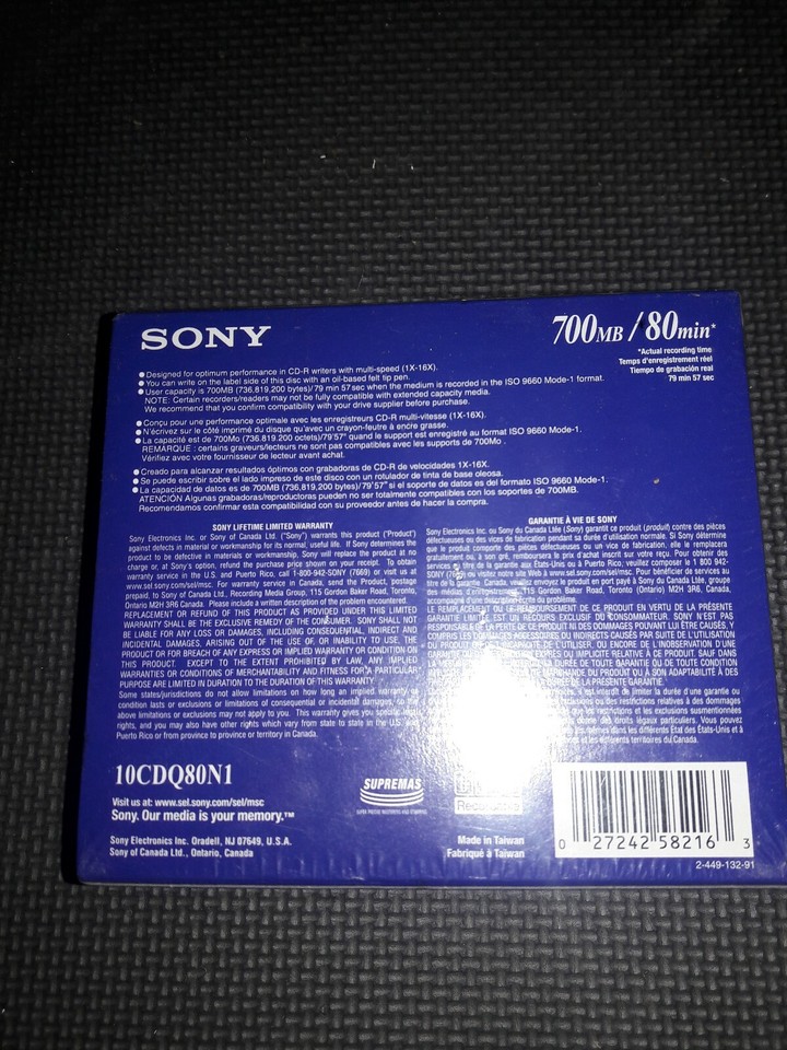 NEW - SONY 10 PACK CD-R 80 MINUTES 700MB in slim jewel cases sealed ...
