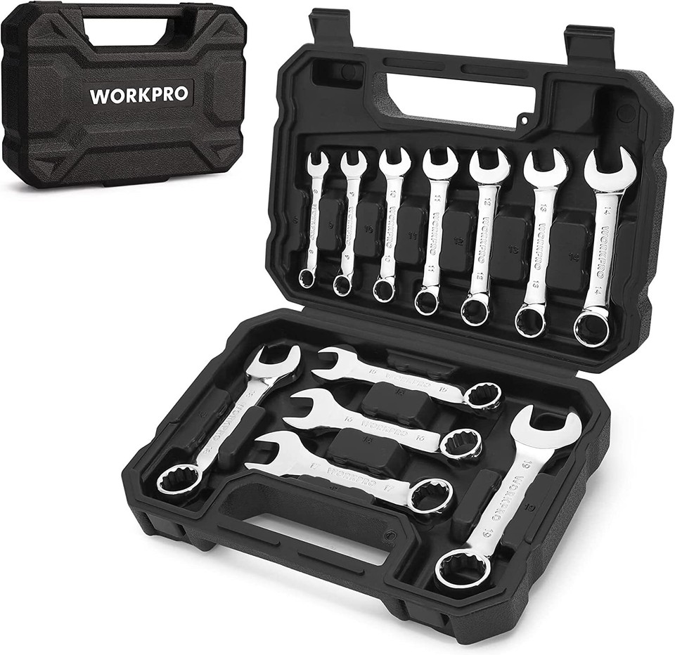 12PCS Stubby Wrench Set Metric 8-19mm Combination Wrenches Set w/Case ...