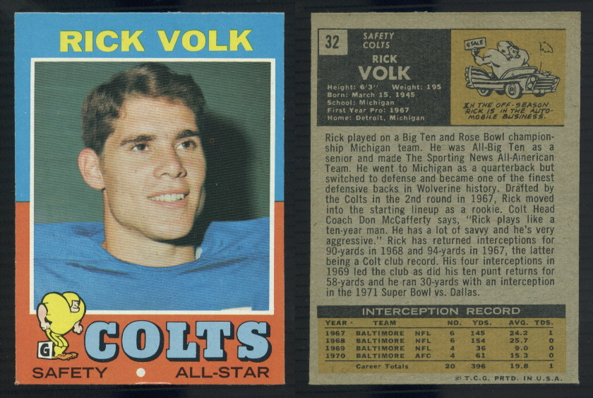 (56931) 1971 Topps FB 32 Rick Volk Colts-NM+ | eBay