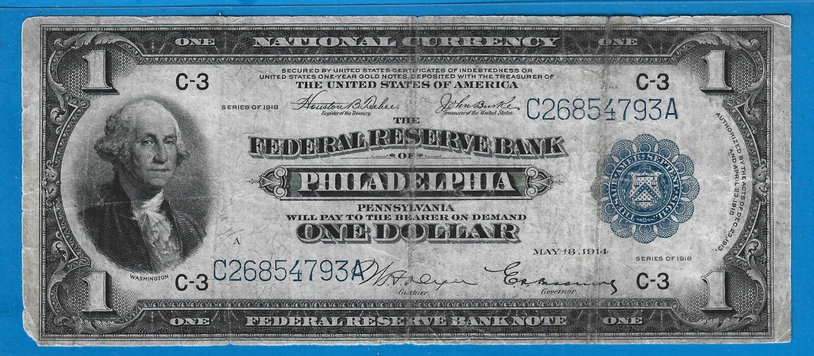 1918 $1 C-3 Philadelphia FRBN Natl Currency Green Eagle Note,FR 715 ...