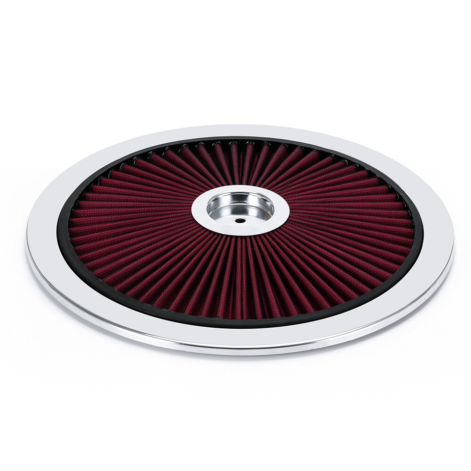 14"x3" Chrome Red High Flow Thru Washable Air Cleaner Filter Top SBC ...