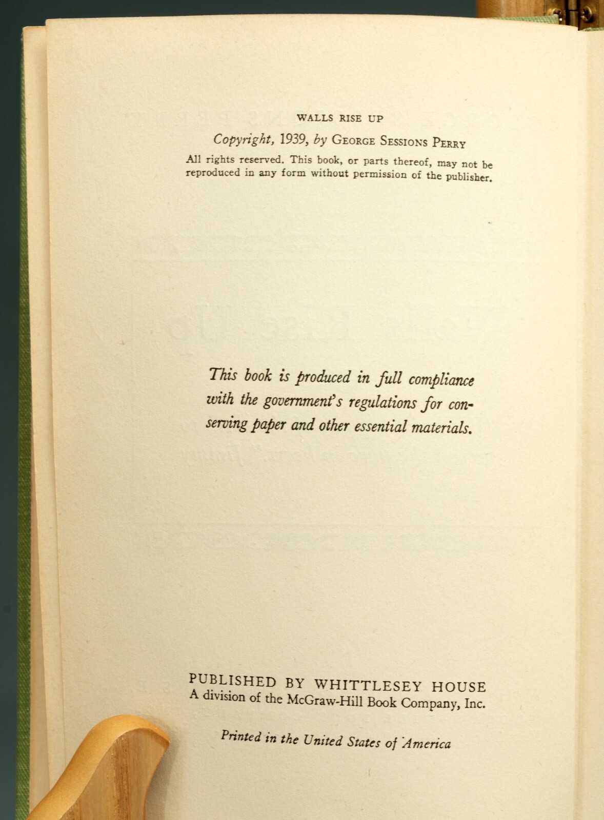 Walls Rise Up George Sessions Perry 1945 Reissue of Whittlesey House ...