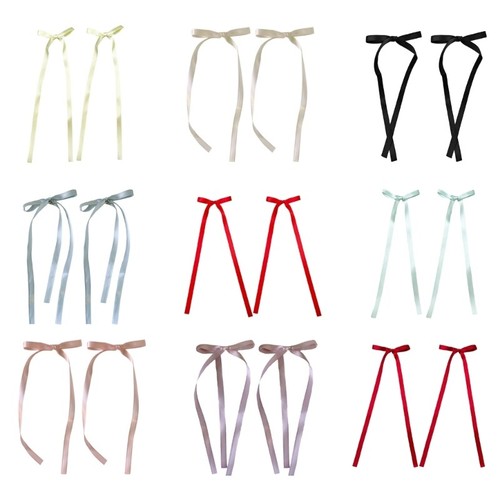 Sweet Girls Hair Clip Long Ribbon Bowknot Balletcore Clips for Ladies ...