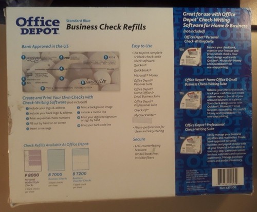 Office Depot Brand Standard Blue Business Check Refills, Box Of (291*3 ...