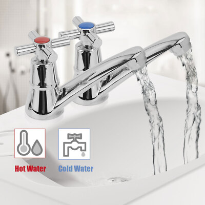 Pair Twin Taps Set Hot and Cold Pair Tap Traditional Bath Bathroom ...