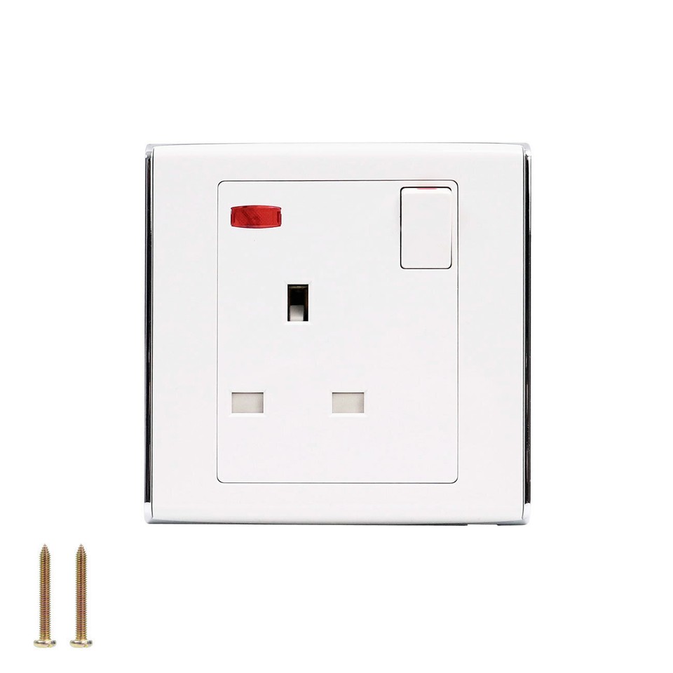 Switched Plug Sockets White Plastic UK Light Electrical Wall Socket 10 ...