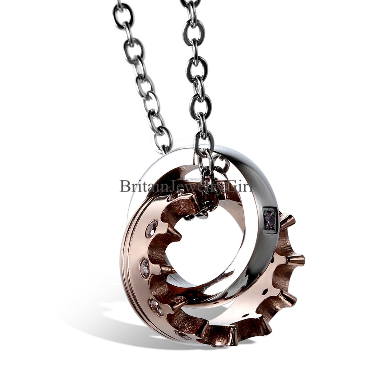 Stainless Steel Interlocking Ring His and Hers Crown Pendant Couple ...