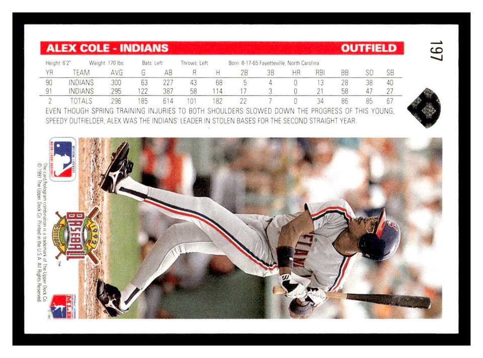 1992 Upper Deck #197 Alex Cole - Cleveland Indians | eBay