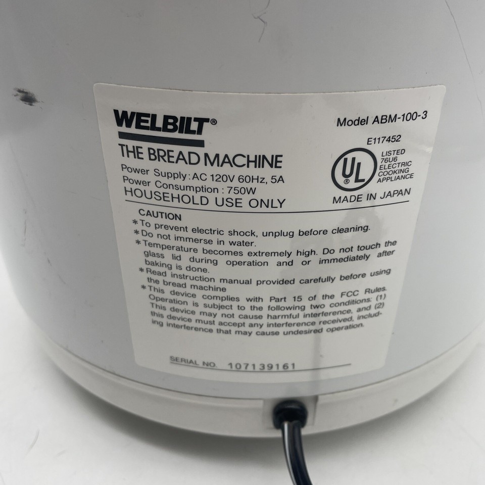 WELBILT Bread Maker The Bread Machine ABM-100-3 White Dome Top 2 Lb ...