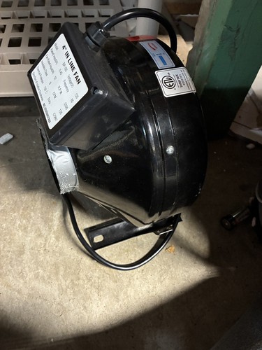 Intertek 4" Inline Fan Model: 100 20180526921 M92202015, black, steel ...