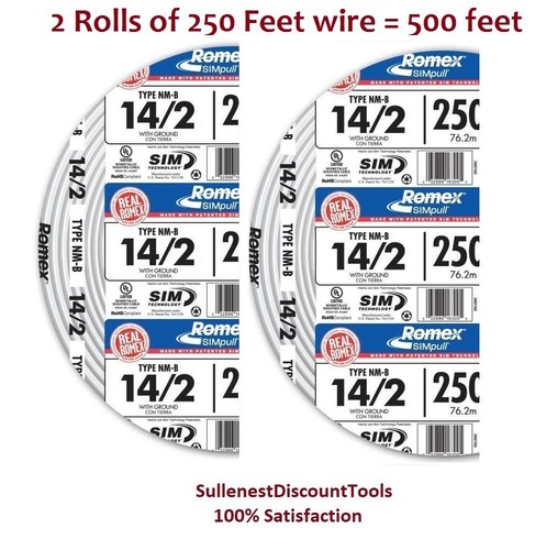 2 X Romex 250' Roll 14-2 AWG Guage NM-B Indoor Electrical Copper Wire ...