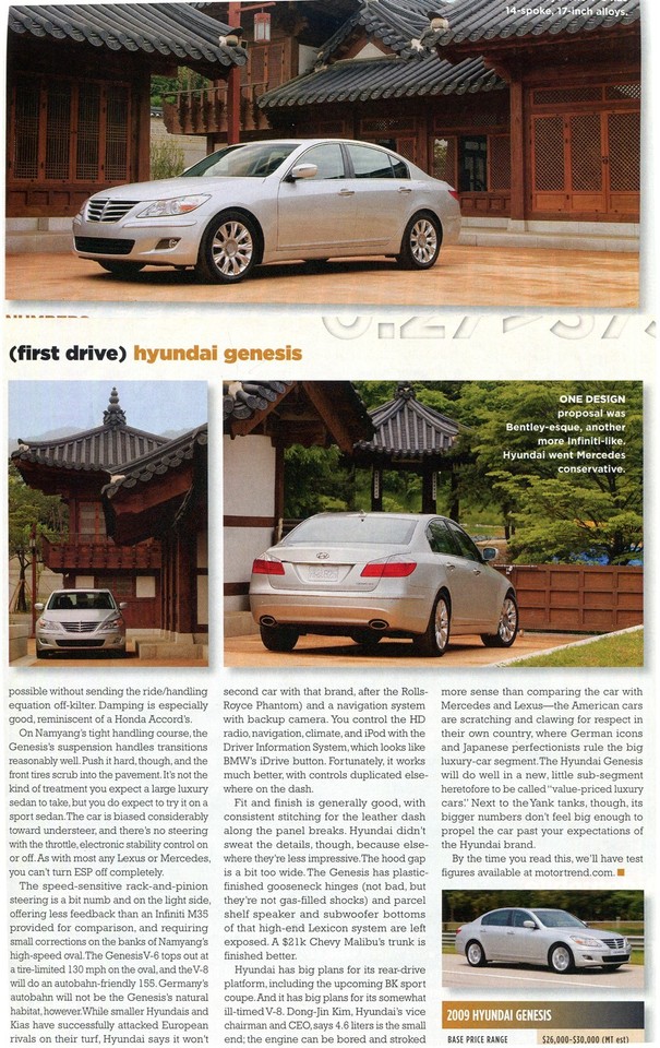 2009 HYUNDAI GENESIS SEDAN 4 PG FIRST DRIVE ARTICLE | eBay UK