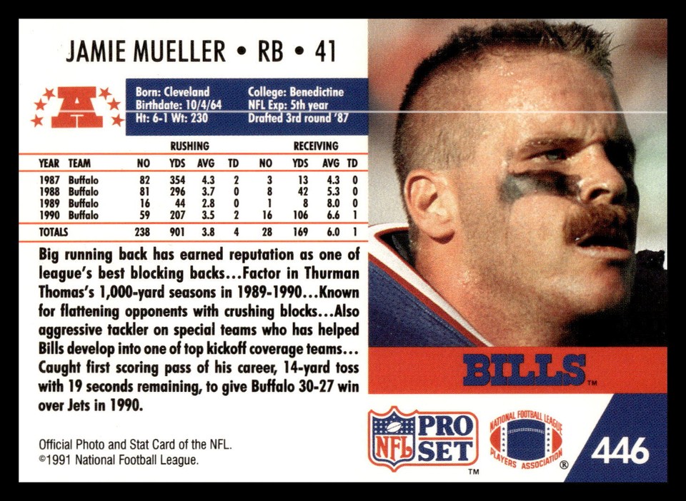 1991 Pro Set #446 Jamie Mueller Buffalo Bills Football Card NM | eBay