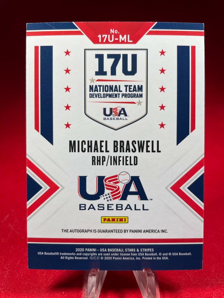 2020 Panini USA Baseball Stars & Stripes 114/179 Michael Braswell #17U ...