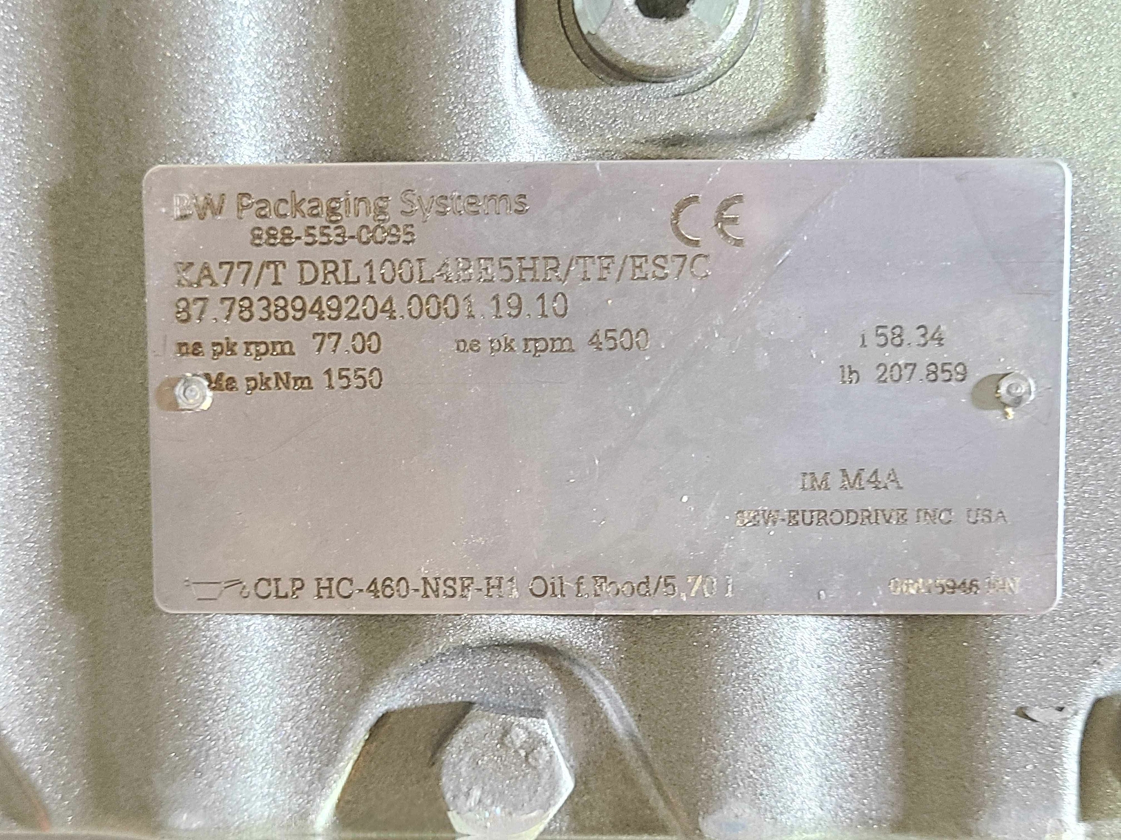 Sew Eurodrive KA77 TDRL100L4/BE5HR/TF/ES7C Helical Bevel Gear Motor 2 ...