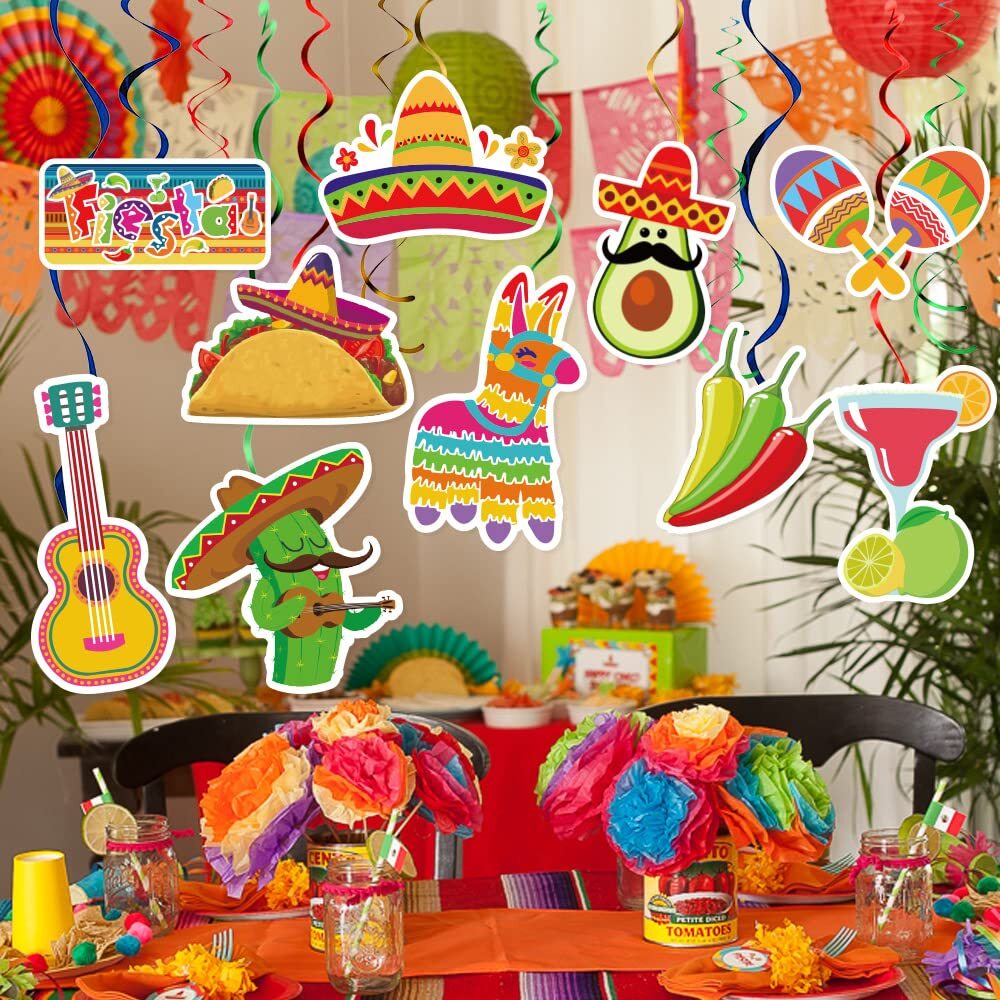 30 PCS Mexican Fiesta Party Hanging Swirl Decorations Cinco De Mayo ...