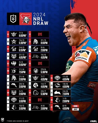 BIG 420mm 2024 NEWCASTLE KNIGHTS DRAW RUGBY NRL MATCH FIXTURE POSTER ...