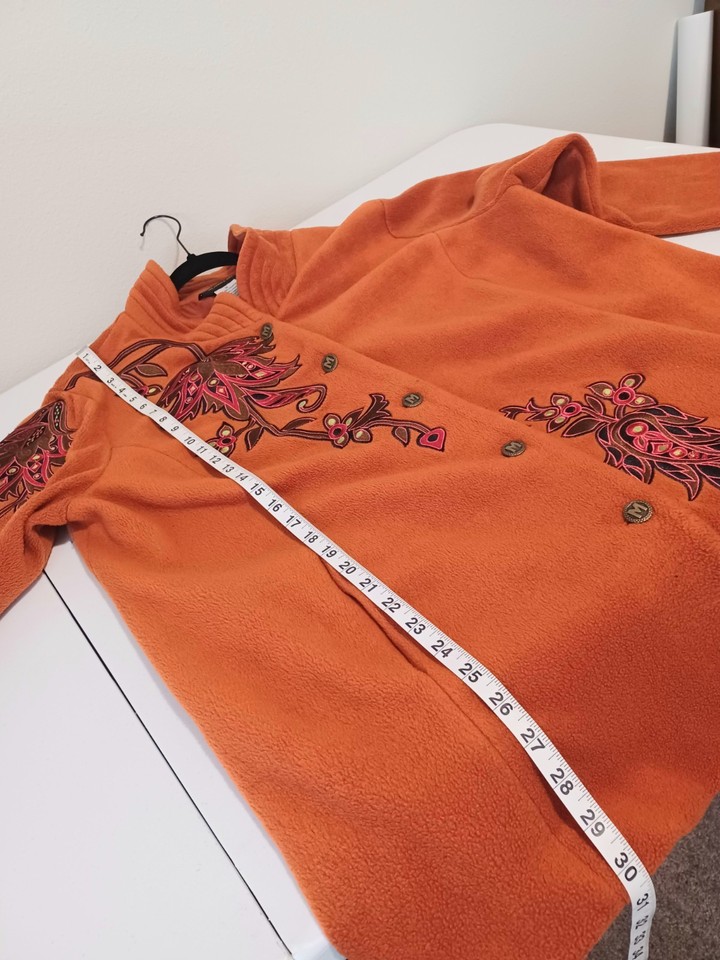 Bob Mackie Wearable Art Burnt Orange Fleece Jacket Floral Embroidered ...