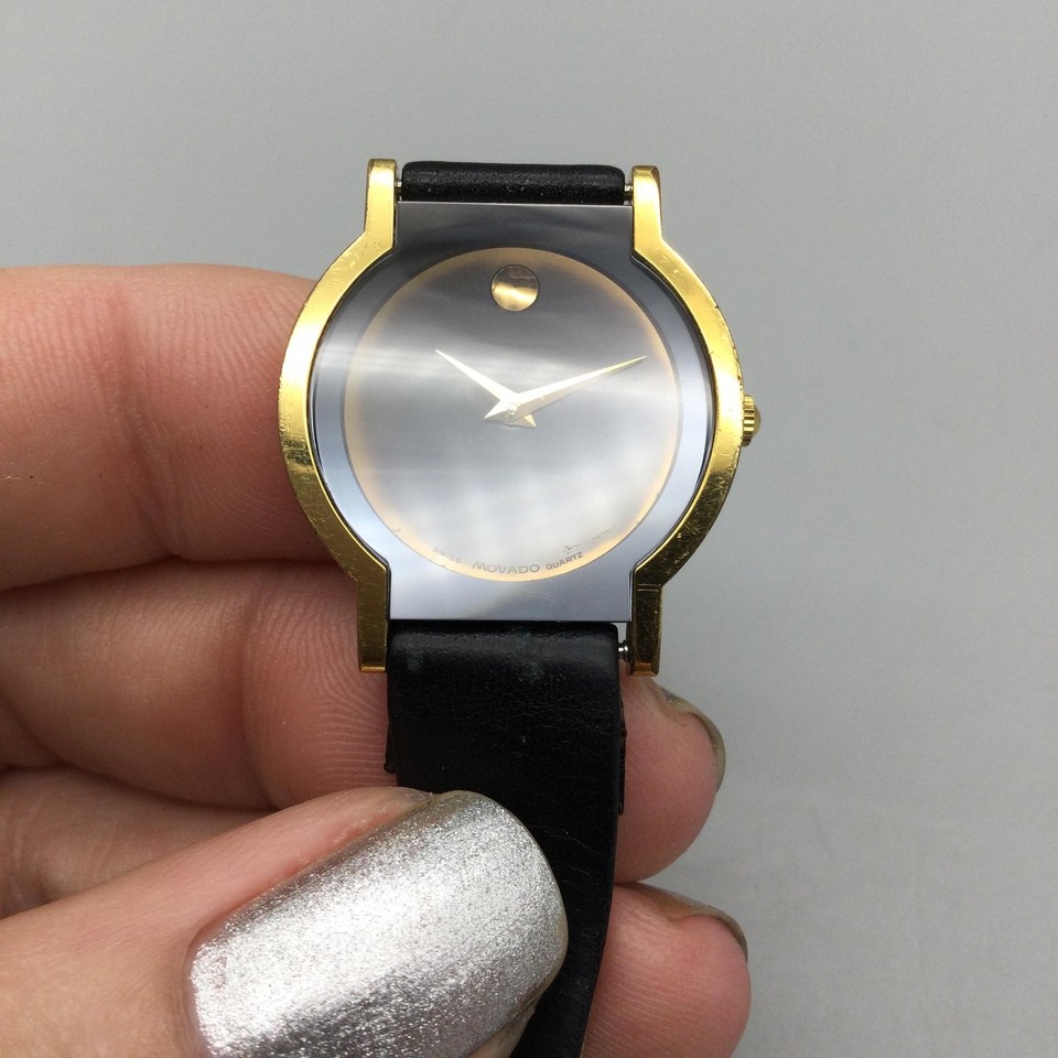 Vintage Movado Museum Watch Womens 24mm Black Dial Gold Tone BROKEN ...