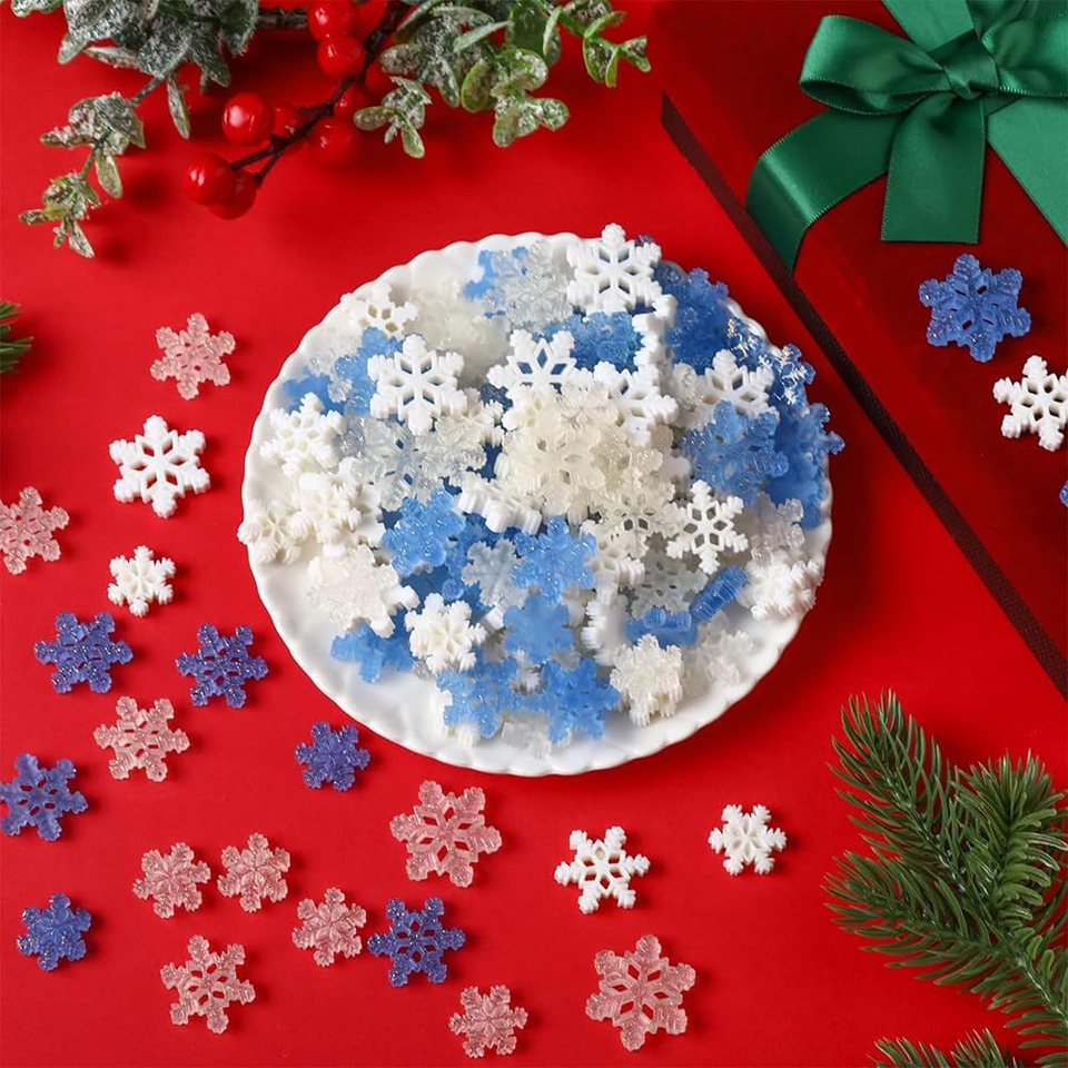 90 Pcs Mini Resin Snowflakes Glitter Christmas Snowflakes Flat Back ...