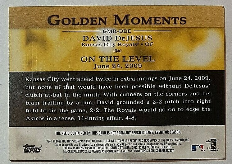 2012 Topps Golden Moments Relics David DeJesus Jersey KC Royals | eBay